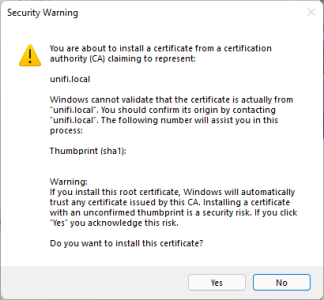 Add UniFi Protect Self Sign Certificate to Windows | Incredigeek